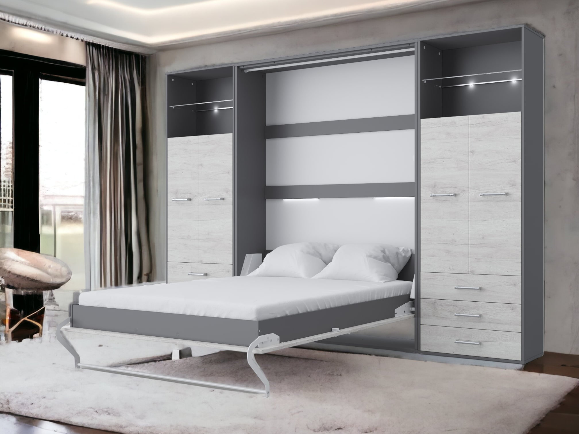 VVRHomes Vertical Murphy Bed European QUEEN Size with 2 Cabinets Wayfair